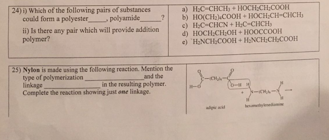 Solved Which Of The Following Pairs Of Substances Could Form 