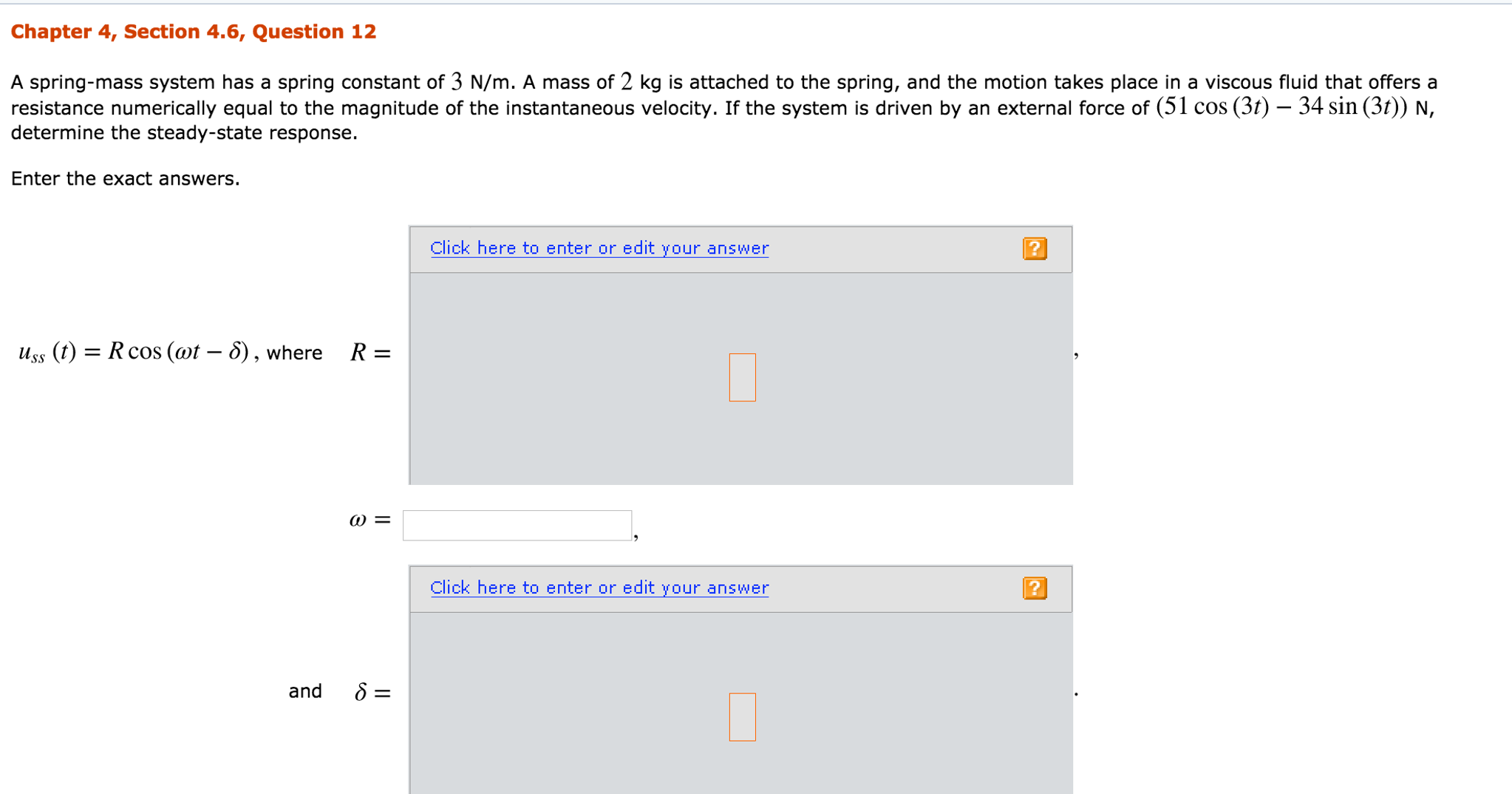 Solved A Spring Mass System Has A Spring Constant Of 3 N M