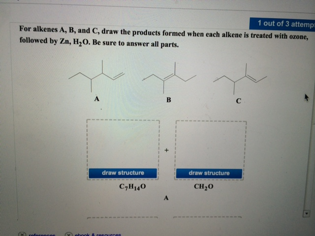 Solved for alkenes A,B,C, draw the products formed when each | Chegg.com