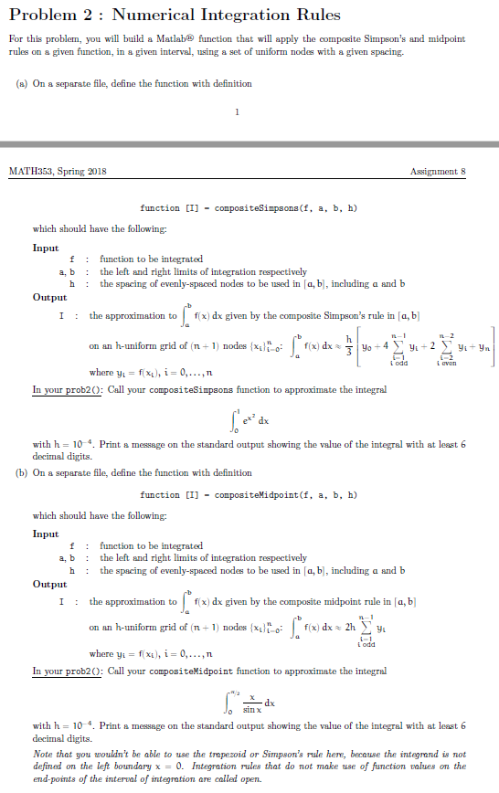 Solved Problem 2 : Numerical Integration Rules For this | Chegg.com