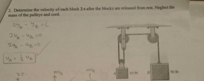 Solved 2. Determine the velocity of each block 2 s after the | Chegg.com