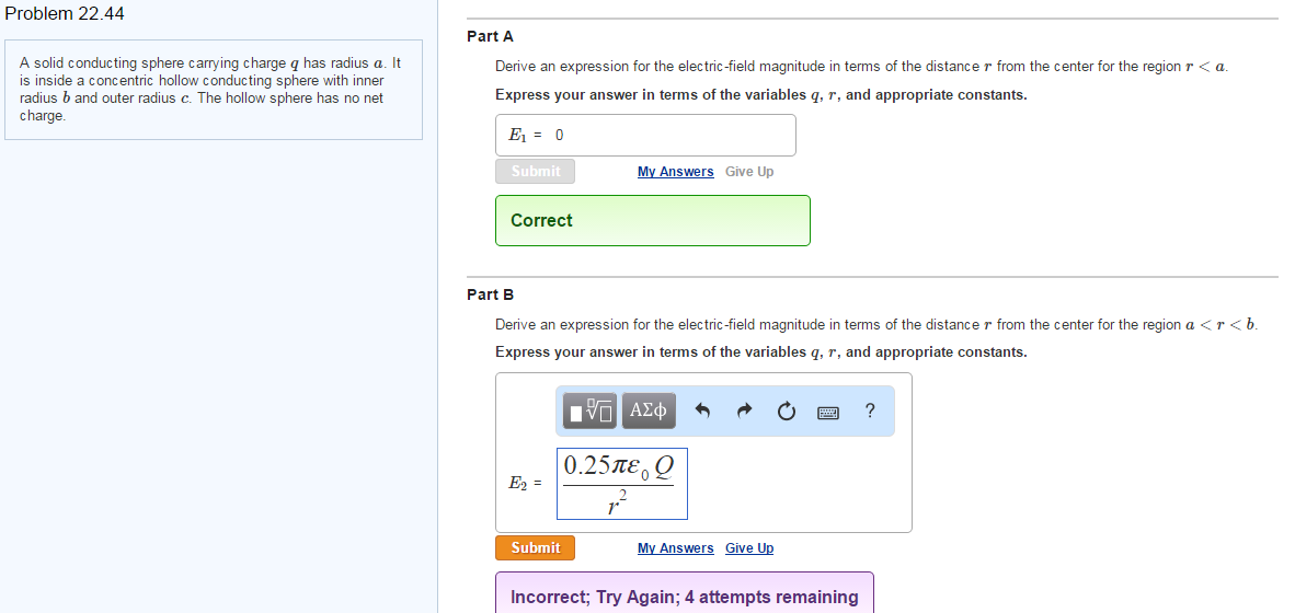 Solved Problem 22.44 Part A A solid conducting sphere | Chegg.com