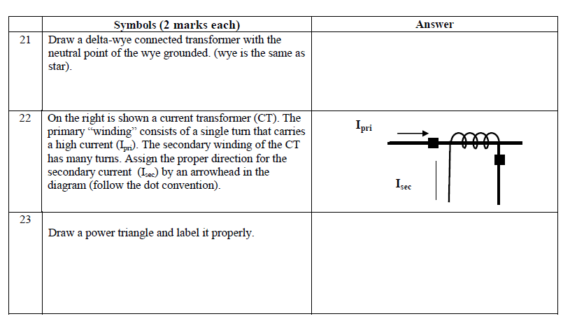Solved Symbols (2 marks each) Answer 21 Draw a delta-wye | Chegg.com