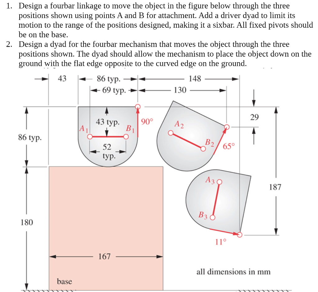 Solved 1. Design a fourbar linkage to move the object in the | Chegg.com