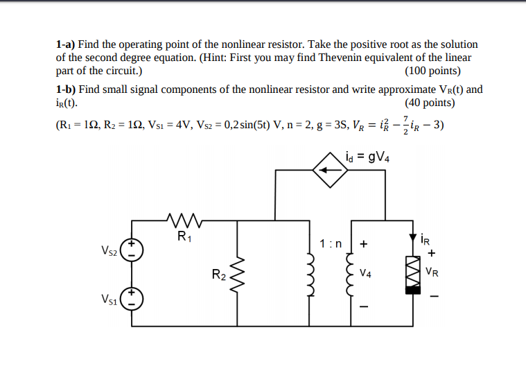 1-a) Find the operating point of the nonlinear | Chegg.com