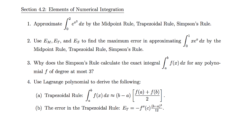 Solved Section 4.2: Elements of Numerical Integration 2 1. | Chegg.com