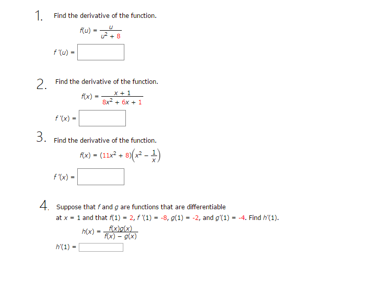 Solved Find the derivative of the function. f(u) = u/u^2 + 8 | Chegg.com