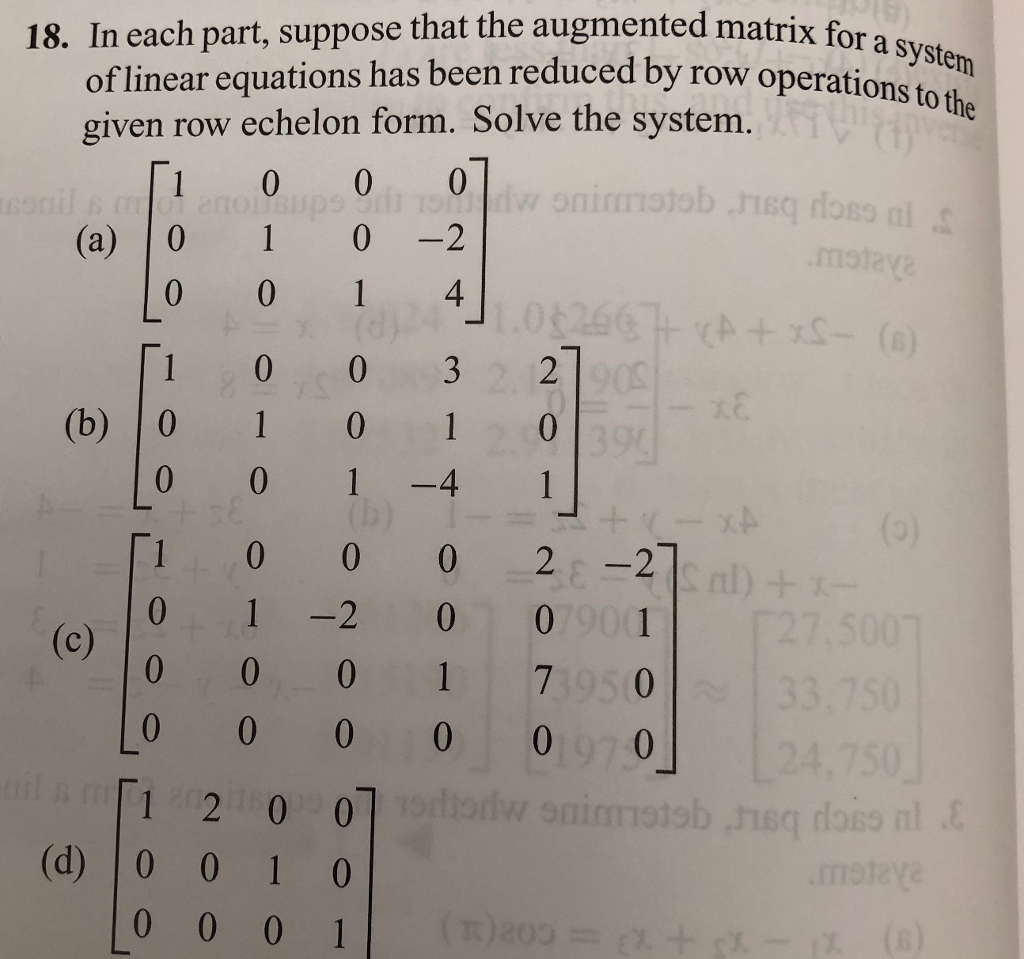 Solved 18. In each part, suppose that the augmented matrix | Chegg.com