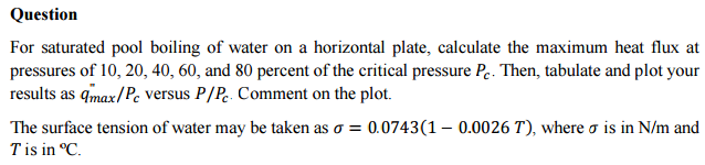 Solved For saturated pool boiling of water on a horizontal | Chegg.com