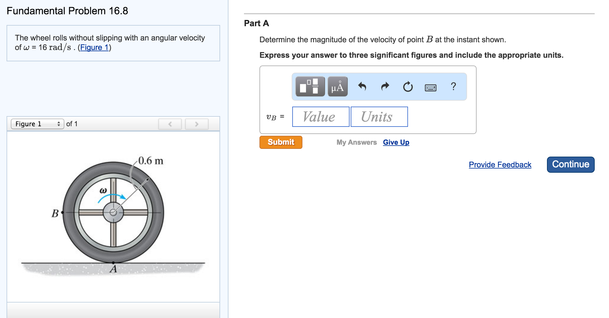 Solved The wheel rolls without slipping with an angular | Chegg.com