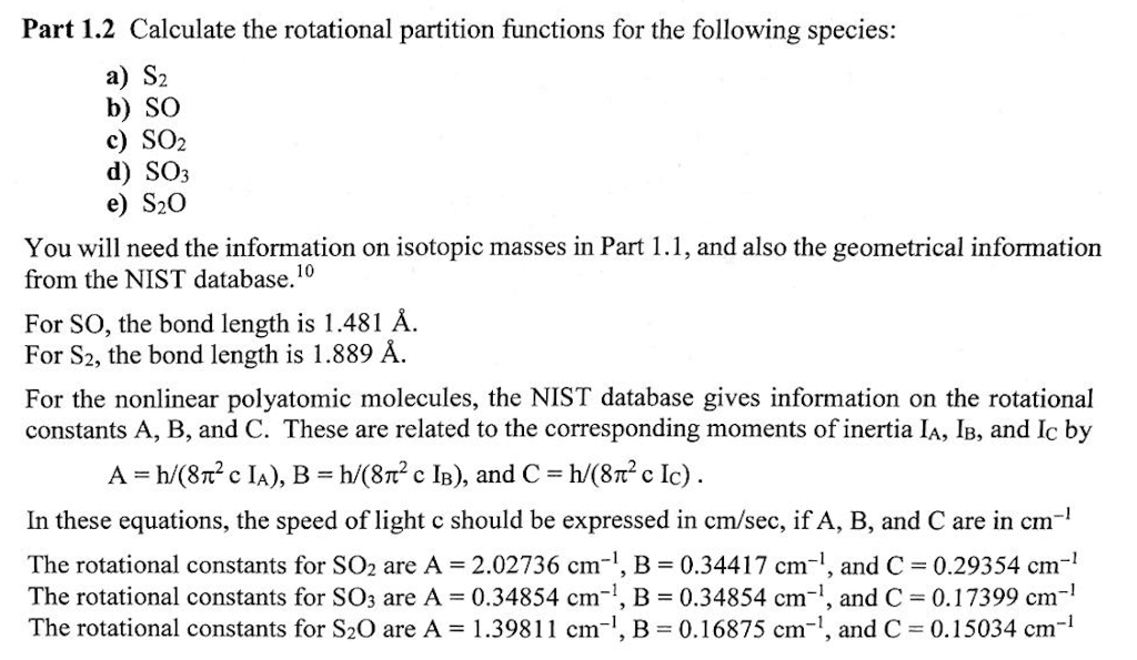 Solved Part 1 2 Calculate The Rotational Partition Functions