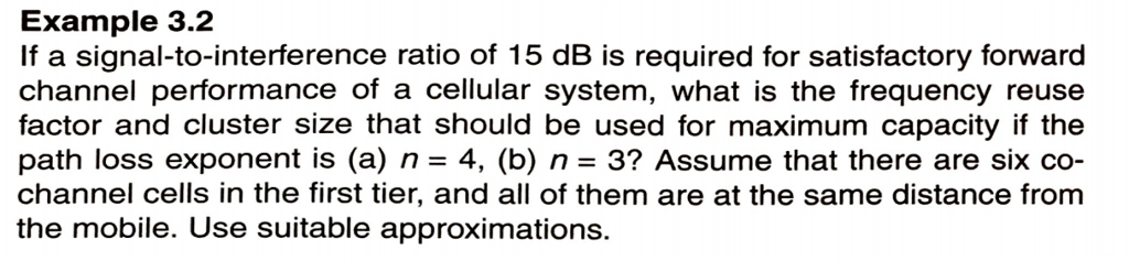 Solved Example 3.2 If a signal-to-interference ratio of 15 | Chegg.com