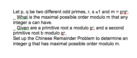 Solved Let p, q be two different odd primes, r, s 1 and m = | Chegg.com