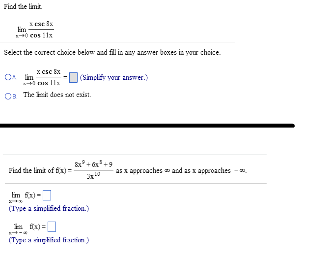 Solved Find the limit. Lim x rightarrow 0 x csc 8x / cos | Chegg.com