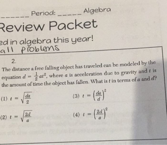 Solved The distance a free falling object has traveled can | Chegg.com