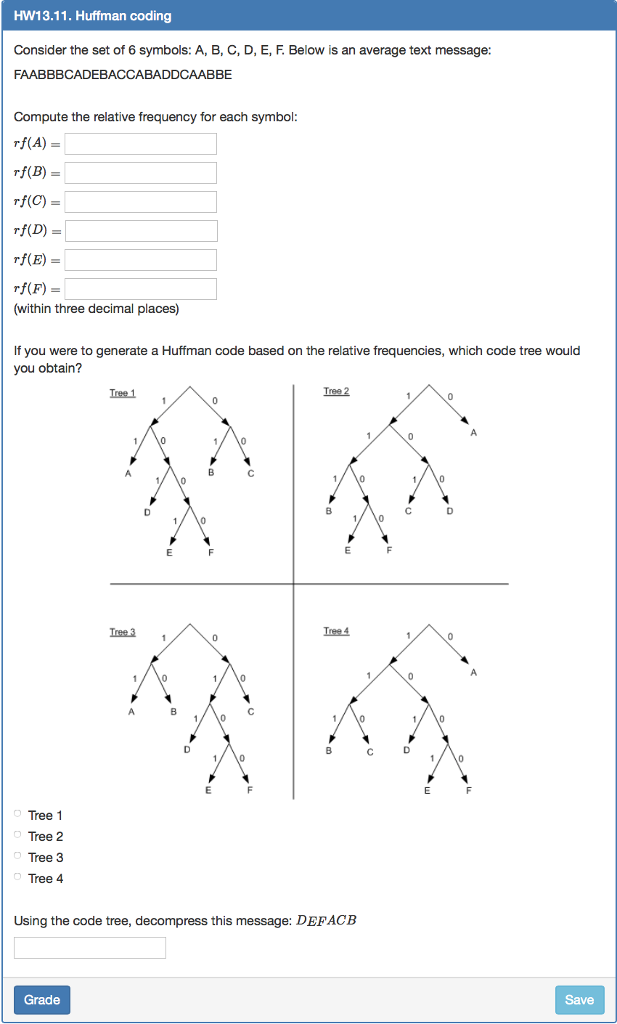 Solved Hw1311 Huffman Coding Consider The Set Of 6 8032