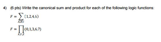 Solved Write The Canonical Sum And Product For Each Of The 