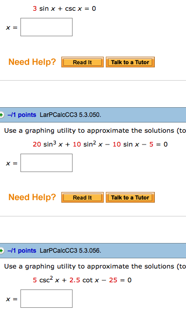 Solved 3 sin x CSC X 0 Need Help? l Read it Talk to a Tutor | Chegg.com