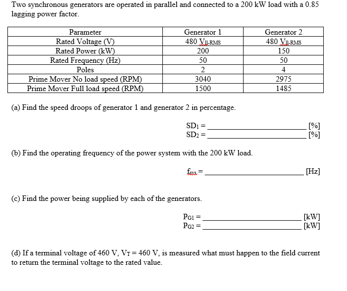 Solved Two synchronous generators are operated in parallel | Chegg.com