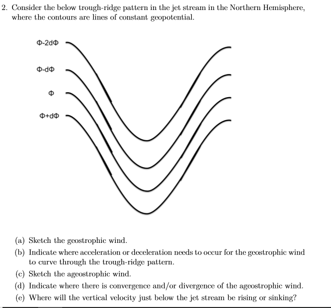 Solved 2. Consider the below trough-ridge pattern in the jet | Chegg.com