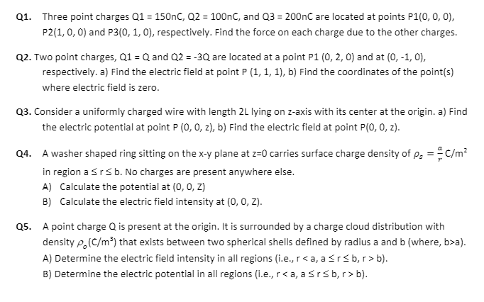 Solved Three point charges Q1 = 150nC, Q2 = 100nC, and Q3 = | Chegg.com