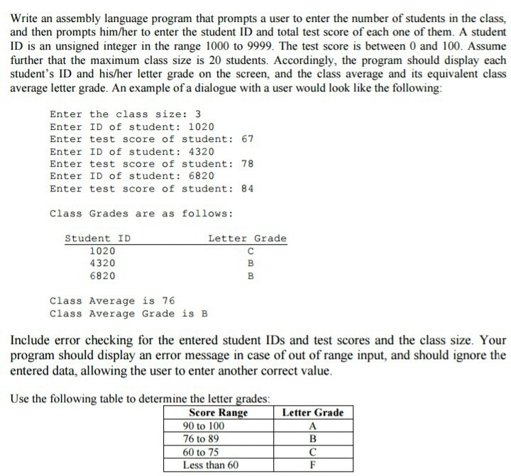 Solved Write an assembly language program that prompts a | Chegg.com