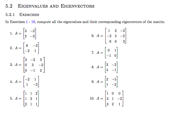 Solved 5.2 EIGENVALUES AND EIGENVECTORS 5.2.1 ExERCISES In | Chegg.com