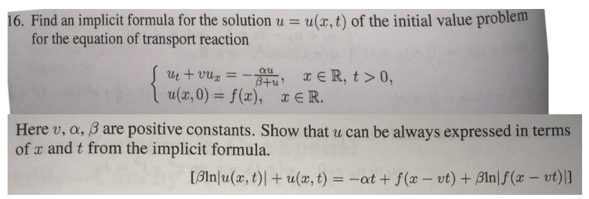 Solved Find an implicit formula for the solution u = u x t) | Chegg.com