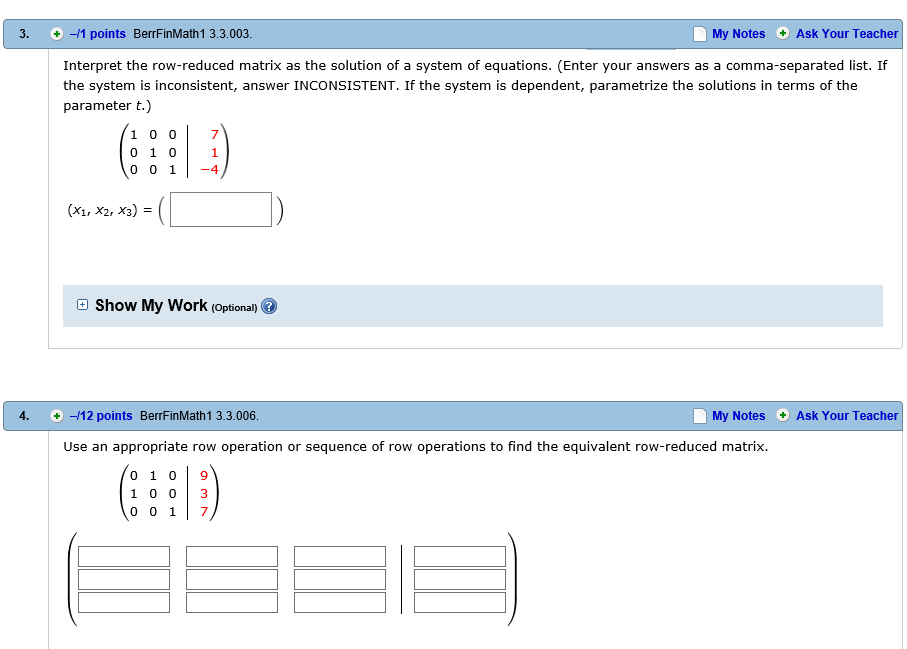 Solved Interpret the row-reduced matrix as the solution of a | Chegg.com