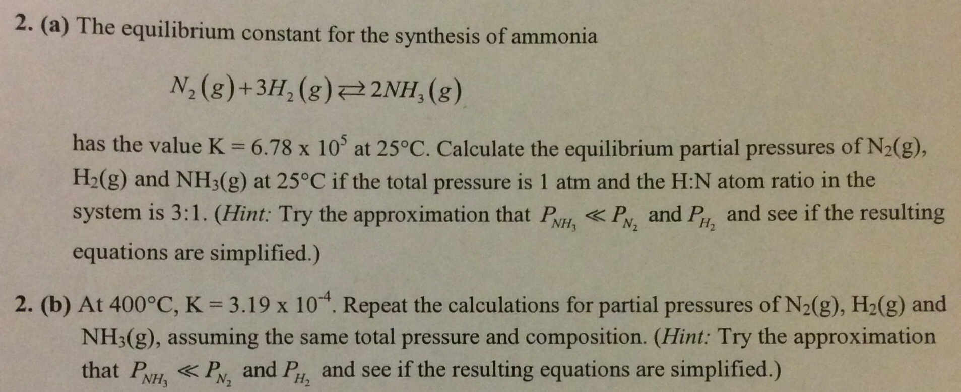 The equilibrium constant for the synthesis of ammonia | Chegg.com