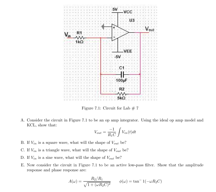 Solved 5V Vcc U3 out in VEE C1 100uF Figure 7.1: Circuit for | Chegg.com