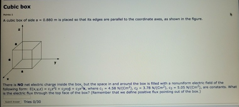 Solved Cubic box Points:1 A cubic box of side a = 0.880 m is | Chegg.com