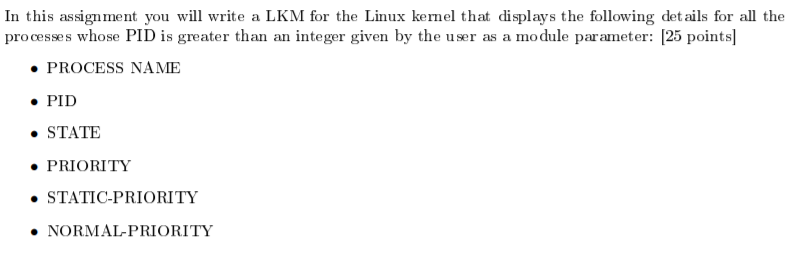 Need ASAP, C Programming Write a LKM for the Linux | Chegg.com