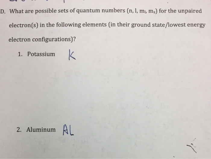 Solved What are possible sets of quantum numbers (n, 1, m_l, | Chegg.com