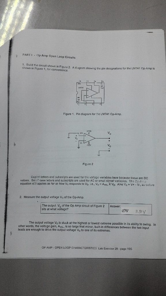 Solved EXPERIMENT OP AMP - OPEN LOOP CHARACTERISTICS Help | Chegg.com