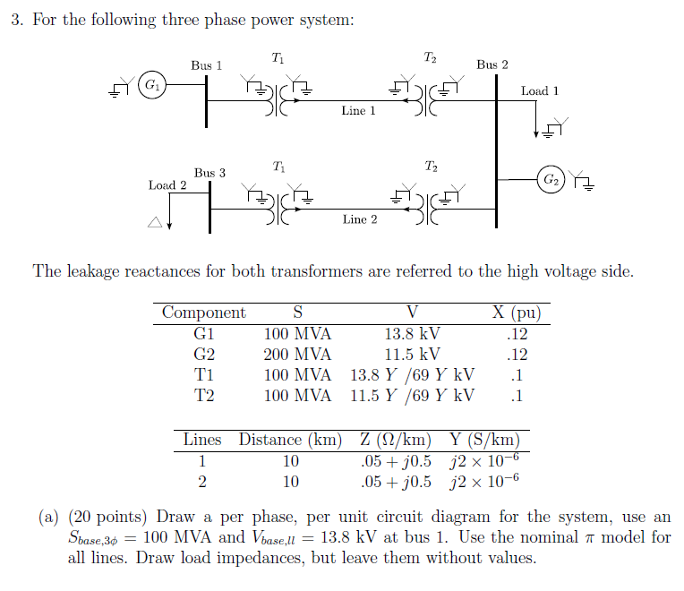 3· For the following three phase power system 1s Bus | Chegg.com