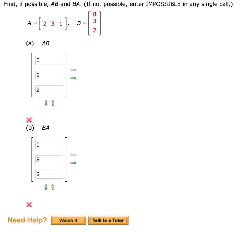 Solved Find If Possible Ab And Ba If Not Possible Enter