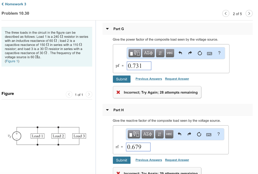 Solved Homework 3 Problem 10.30 2 of5 Part G The three loads | Chegg.com