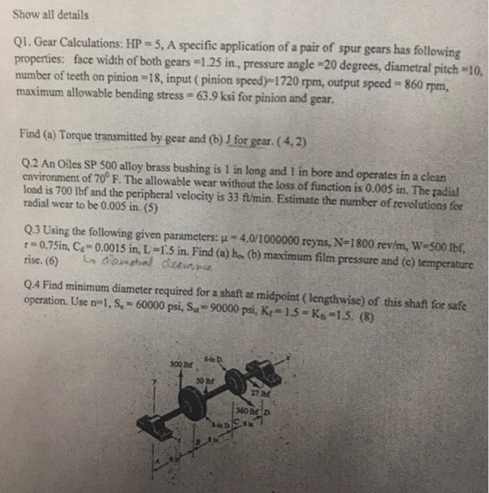 Solved Show all details Gear Calculations: HP = 5, A | Chegg.com