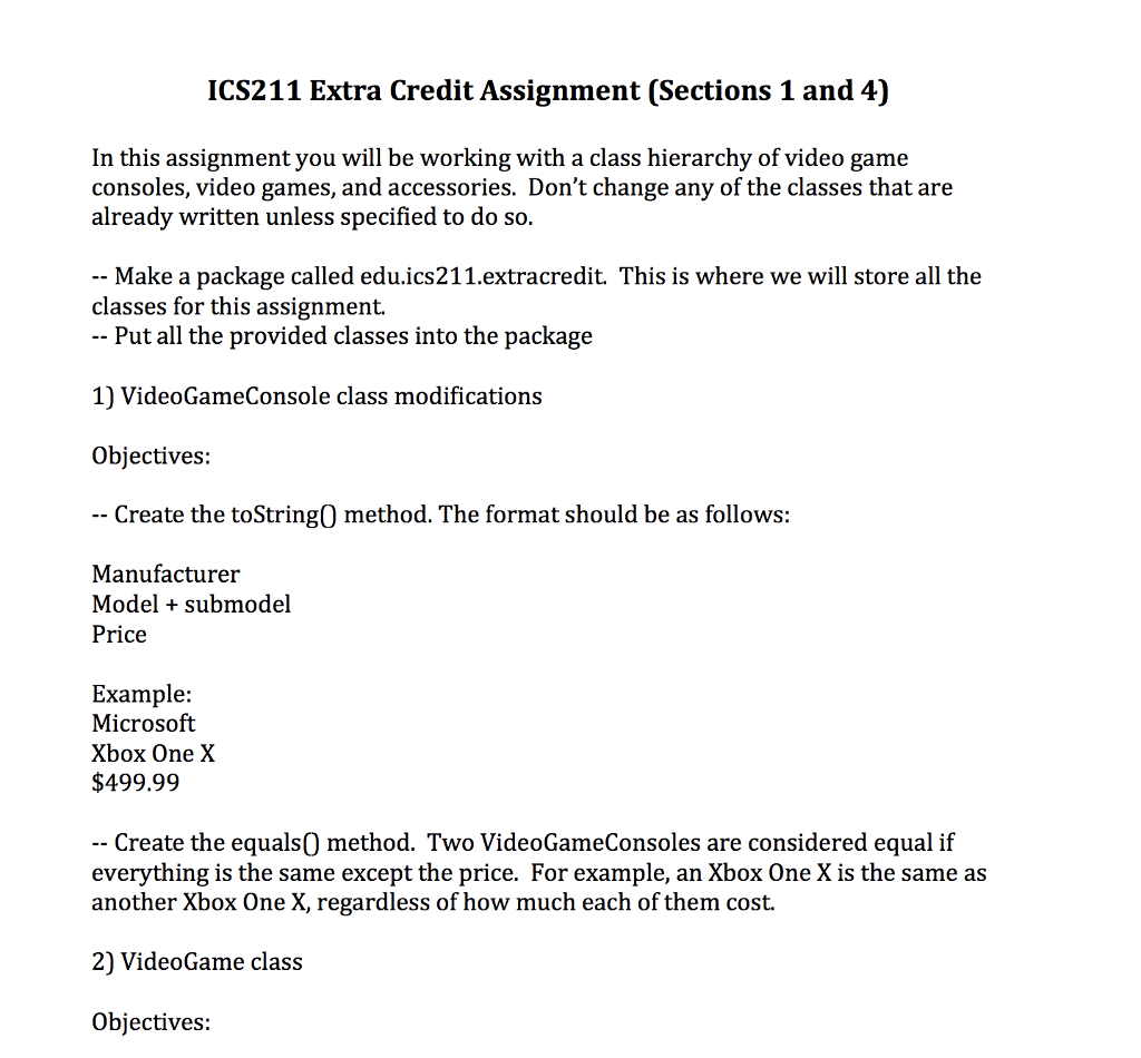ICS211 Extra Credit Assignment (Sections 1 and 4) In | Chegg.com