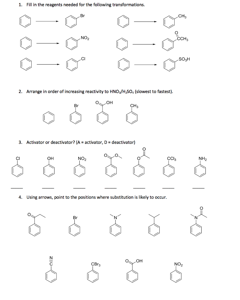 Solved 1. Fill in the reagents needed for the following | Chegg.com