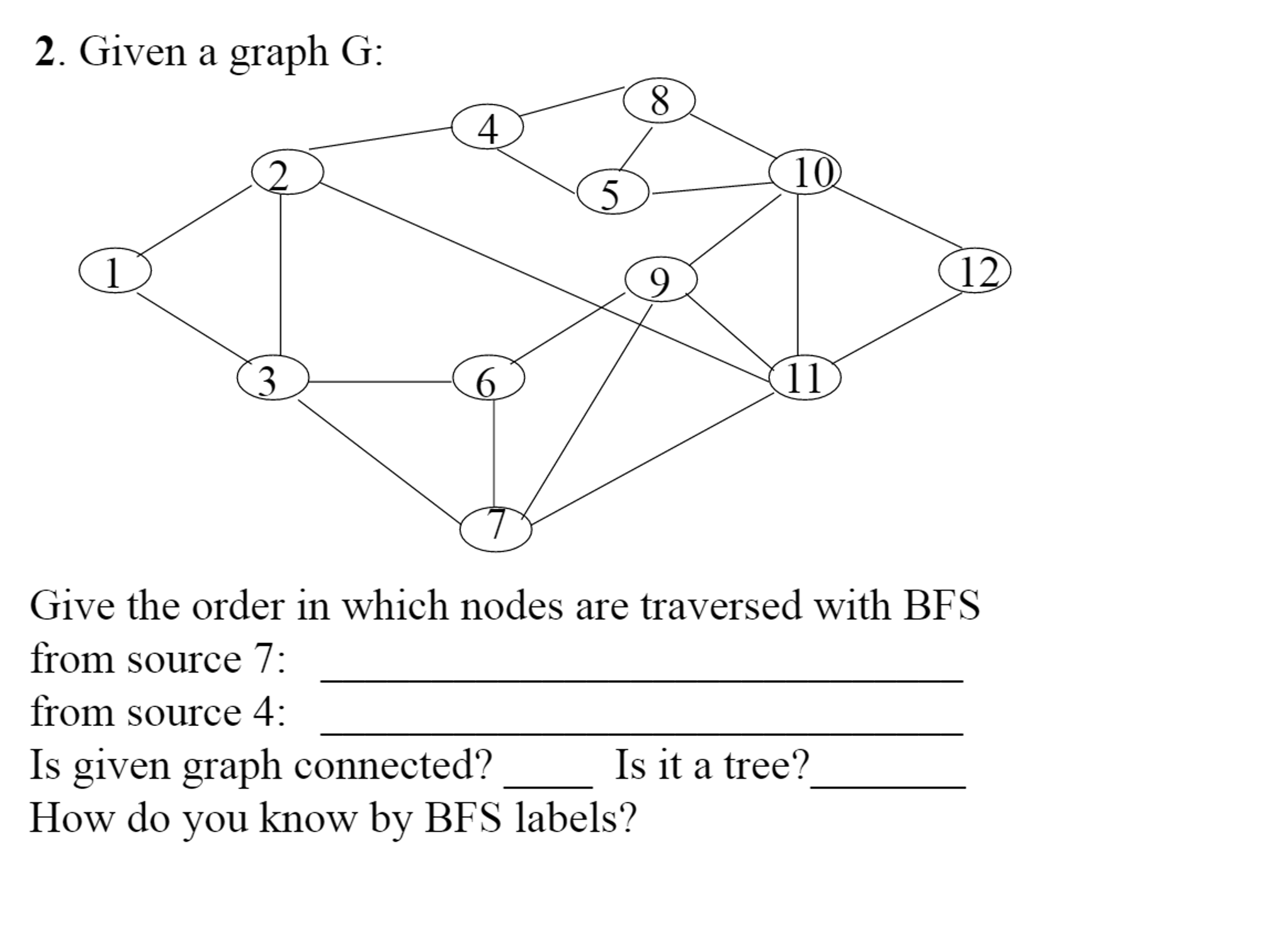 Solved Given a graph G: Give the order in which nodes are | Chegg.com