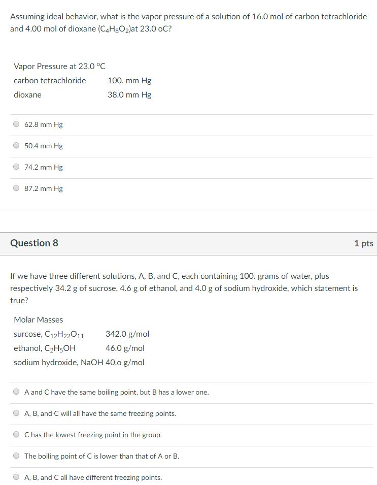 Solved Assuming ideal behavior, what is the vapor pressure | Chegg.com