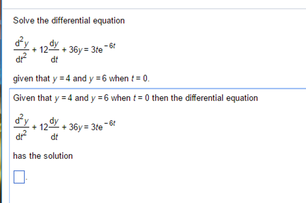 Solved Solve the differential equation d^2 y/dt^2 + 12 | Chegg.com
