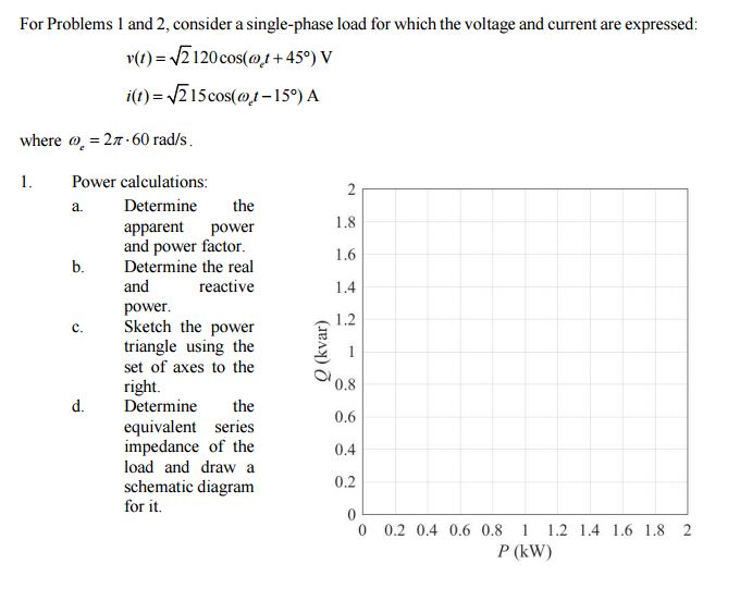 Solved For Problems 1 and 2, consider a single-phase load | Chegg.com