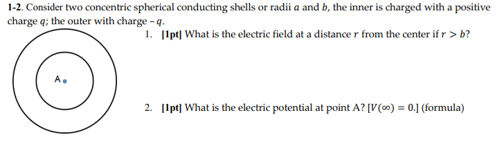 Solved 1-2. Consider two concentric spherical conducting | Chegg.com