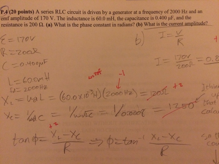 Solved A series RLC circuit is driven by a generator at a | Chegg.com