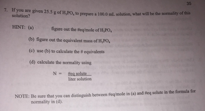 Solved Molarity, Normality, Dilution and pH #1-7 Help | Chegg.com