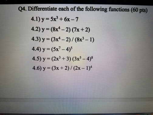 Solved Differentiate each of the following functions y= | Chegg.com