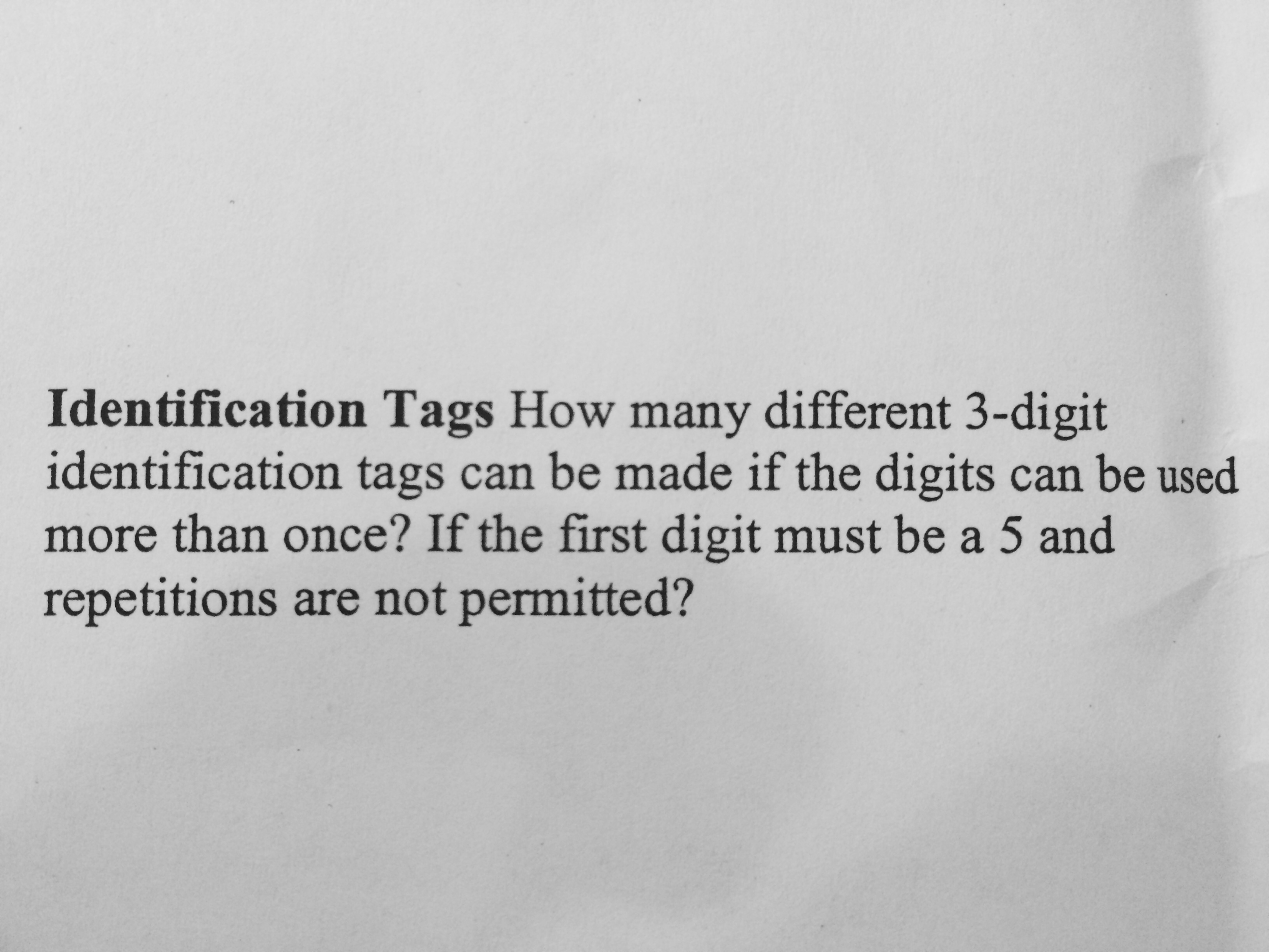 Solved Identification Tags How many different 3-digit | Chegg.com